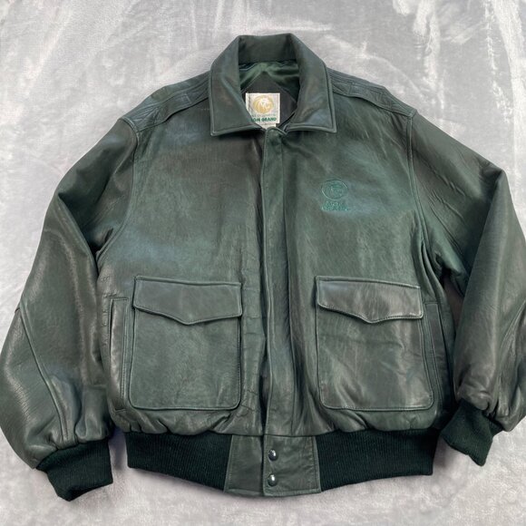 Vintage | Jackets & Coats | Vtg Mgm Grand Leather Jacket Mens Xl Green ...